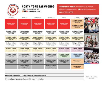 Class Schedule North York Tkd