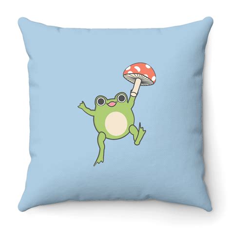 Frog Mushroom Mouth Toadstool Cute Frog Graphic Throw Pillows Sold By