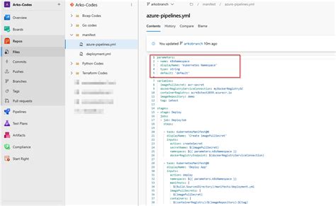 Parameteerizing The Kubernetes Namespace K8s Manifest Deploy Task