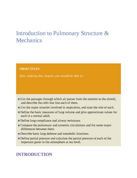 SOLUTION Introduction To Pulmonary Structure Mechanics Study Guide