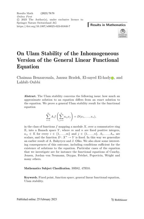 PDF On Ulam Stability Of The Inhomogeneous Version Of The General Linear Functional Equation