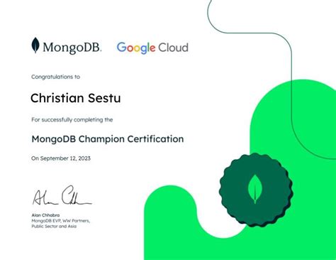 christian sestu on linkedin new certificate mongodb champion