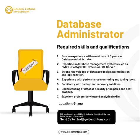 Databaseadministrator Database Jobalerts Jobopportunity Golden Tintona Investment Gti