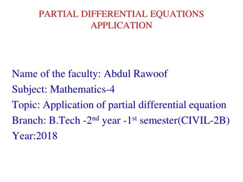 PPT PARTIAL DIFFERENTIAL EQUATIONS APPLICATION PowerPoint Presentation ID