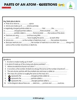Parts Of An Atom Differentiated With Answers By LabLogic TPT