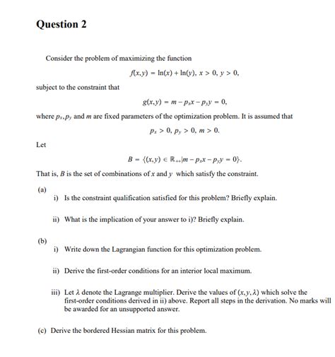 Question 2 Consider The Problem Of Maximizing The
