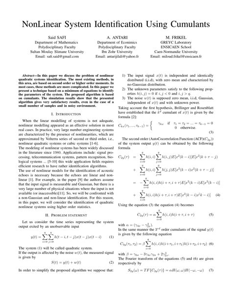 Pdf Nonlinear System Identification Using Cumulants