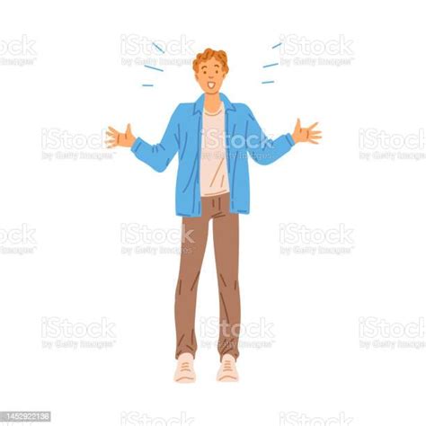 쾌활한 놀란 남자 전체 길이 이미지 평면 벡터 삽화가 격리되어 있습니다 Omg에 대한 스톡 벡터 아트 및 기타 이미지 Omg