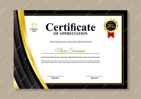 Certificado De Apreciación Moderna Plantilla Vector Premium