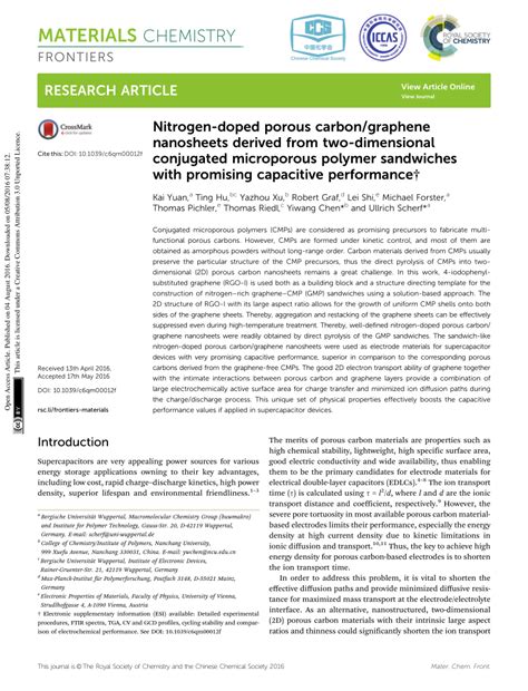 Pdf Nitrogen Doped Porous Carbongraphene Nanosheets Derived From Two
