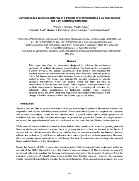 Pdf Continuous Bioaerosol Monitoring In A Tropical Environment Using A Uv Fluorescence