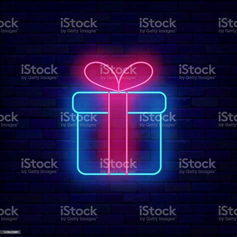 귀여운 선물 상자 네온 아이콘 Surpris Eand Winning Symbol 새해 복 많이 받으세요와 크리스마스 장식 벡터