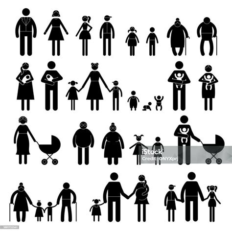 스틱 가족 사람 아버지 어머니 아이들 실루엣 최근 벡터 일러스트 세트 아이콘에 대한 스톡 벡터 아트 및 기타 이미지 아이콘 아이 아기 Istock