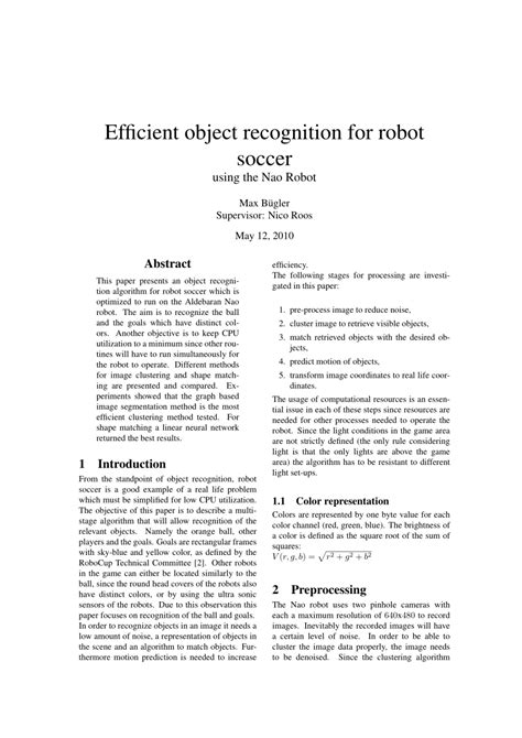 Pdf Efficient Object Recognition For Robot Soccer Using The Nao Robot