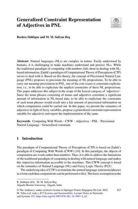 Pdf Generalized Constraint Representation Of Adjectives In Pnl