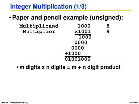 Ppt Lecture 13 Integer Multiplication And Division Floating Point Numbers Powerpoint