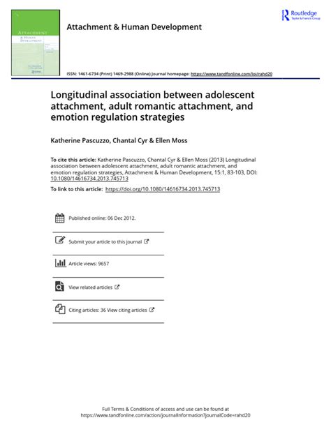 Longitudinal Association Between Adolescent Attachment Adult Romantic