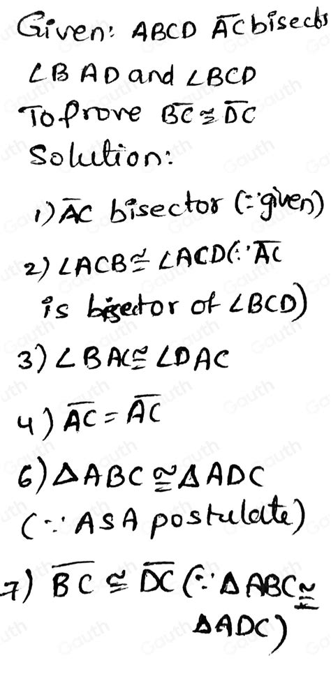 solved b given t bisects ∠ bad and ∠ bcd prove overline bc ≌