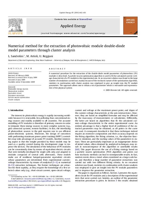 Pdf Numerical Method For The Extraction Of Photovoltaic Module Double