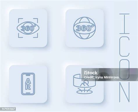 세트 라인 360도 뷰 증강 현실 Ar 및 흰색 정사각형 버튼 벡터 3에 대한 스톡 벡터 아트 및 기타 이미지 3 3차원 형태 가득 찬 Istock