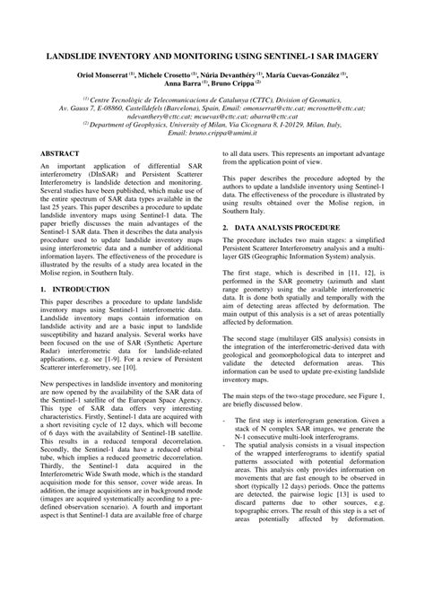 Pdf Landslide Inventory And Monitoring Using Sentinel 1 Sar Imagery