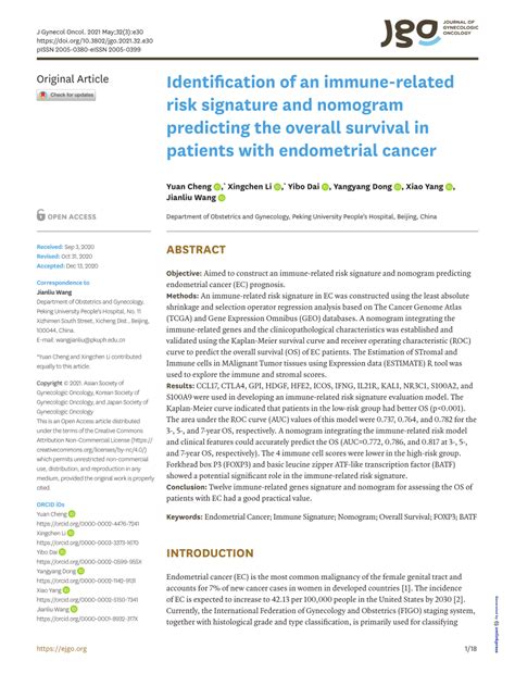 Pdf Identification Of An Immune Related Risk Signature And Nomogram Predicting The Overall