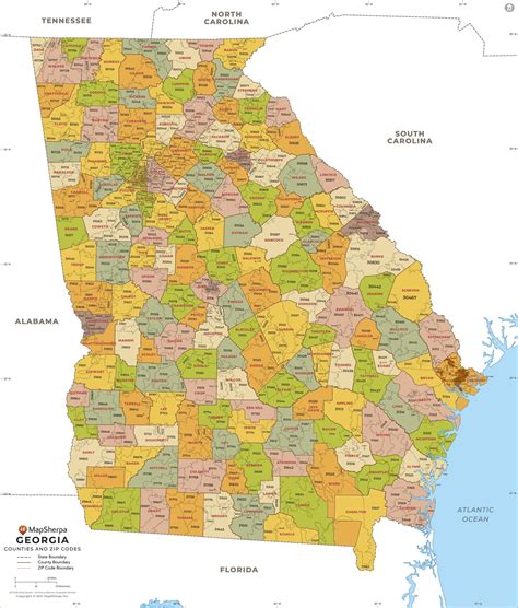 Georgia Zip Code Map With Counties By Mapsherpa The Map Shop