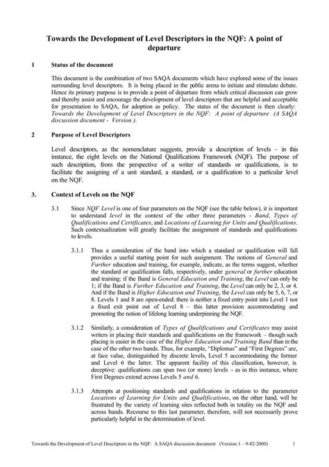 Towards The Development Of Level Descriptors In The Nqf