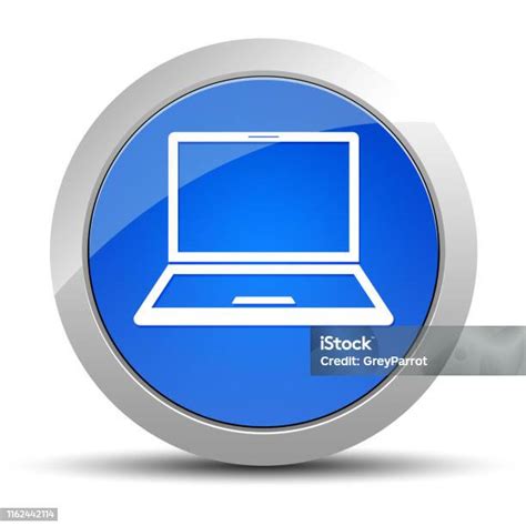 노트북 아이콘 블루 둥근 버튼 일러스트 3차원 형태에 대한 스톡 벡터 아트 및 기타 이미지 3차원 형태 Lcd 개념