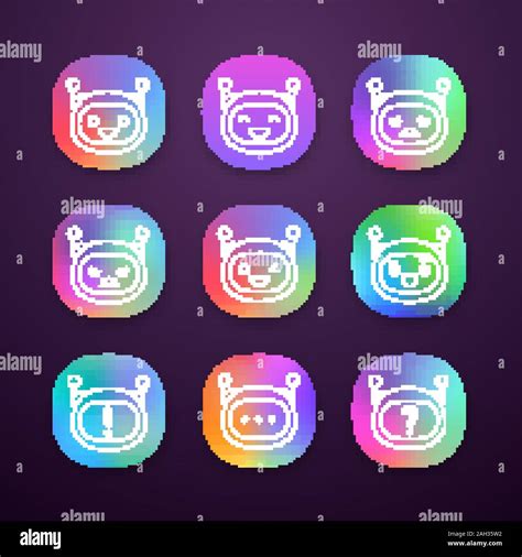 Robot Emojis App Icons Set Uiux User Interface Chatbot Emoticons Chat Bot Smileys