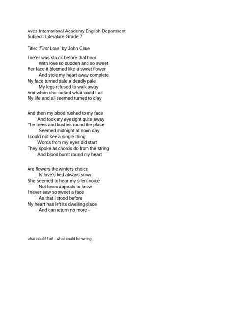 First Love Poem Pdf