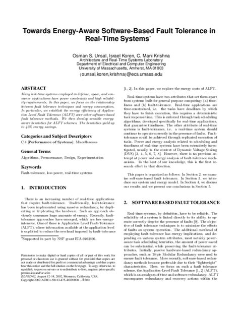 Pdf Towards Energy Aware Software Based Fault Tolerance In Real Time Systems Israel Koren