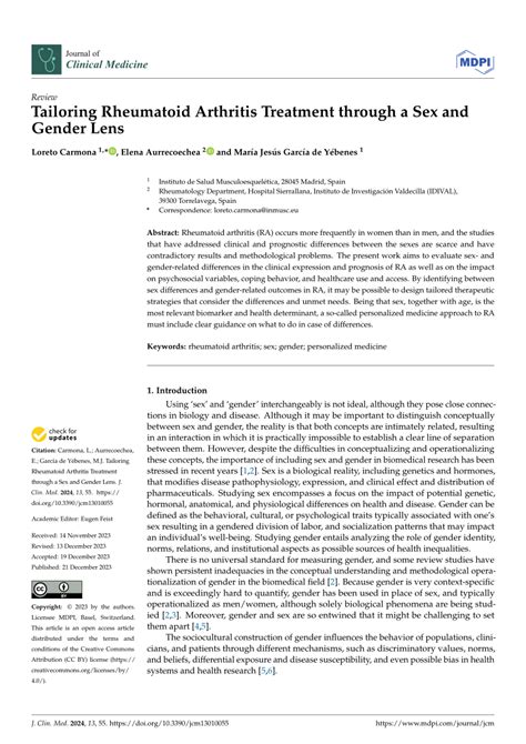 PDF Tailoring Rheumatoid Arthritis Treatment Through A Sex And Gender Lens