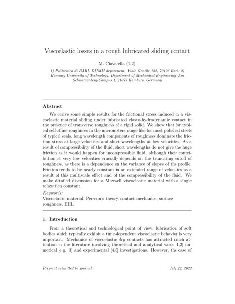 Pdf Viscoelastic Losses In A Rough Lubricated Sliding Contact