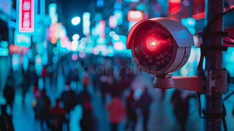 Cctv Urban Surveillance Facial Recognition Ai Crowd Monitoring Secure Environment Copy Space