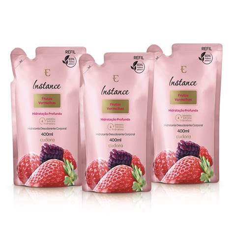 Combo Refil Instance Loção Hidratante Corporal Frutas Vermelhas 3 Itens Único