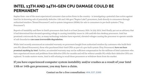Second Law Firm Begins Class Action Lawsuit Investigation On Intel On Th Th Gen Cpu