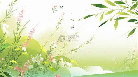 春天开着的很多小花与绿植唯美卡通风景画插画图片下载 正版图片402548252 摄图网