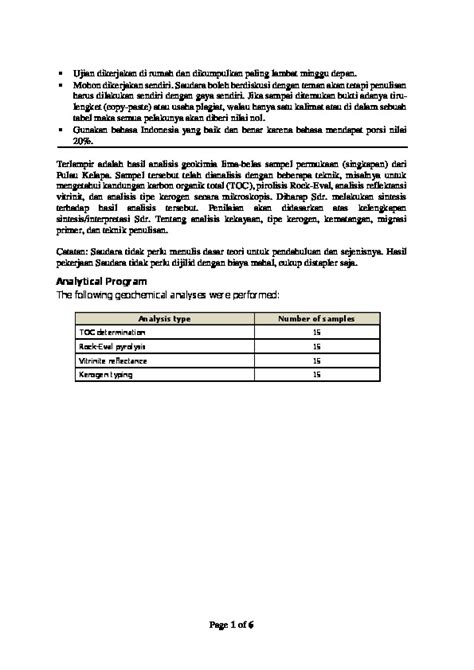 Analytical Program Toc Determination 15 Rock Eval Pyrolysis 15