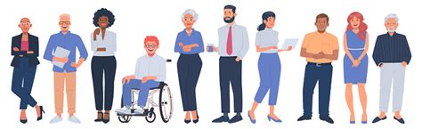 사업가 다양한 인종과 연령대의 사무실 복장을 한 남성과 여성의 캐릭터 세트 동료 사무실에 대한 스톡 벡터 아트 및 기타 이미지 사무실 휠체어 등장인물 Istock