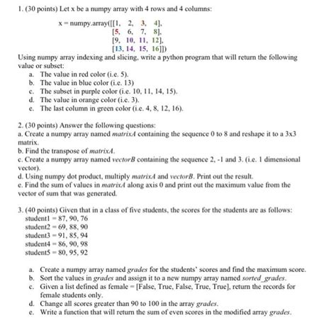 Solved Points Let X Be A Numpy Array With Rows And Chegg