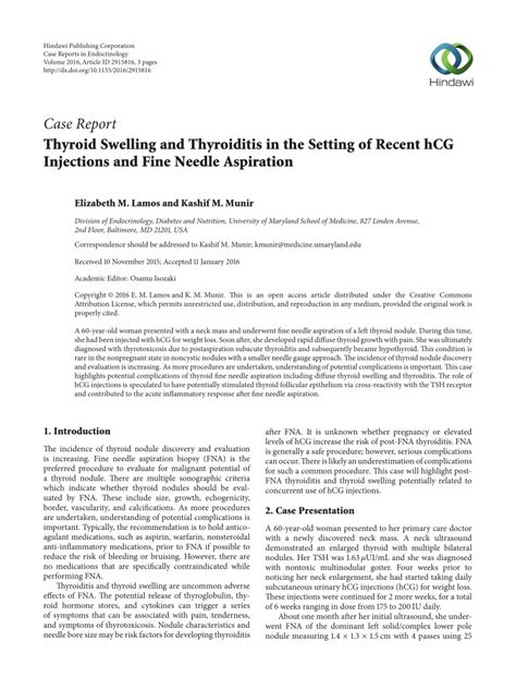 Pdf Thyroid Swelling And Thyroiditis In The Setting Of Recent Hcg Injections And Fine Needle