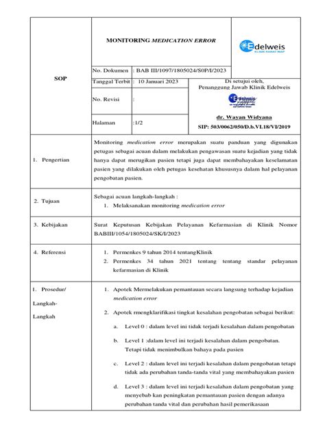 Sop Monitoring Medication Error Pdf
