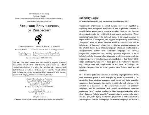 Friends Of The Sep Society Preview Of Infinitary Logic Pdf