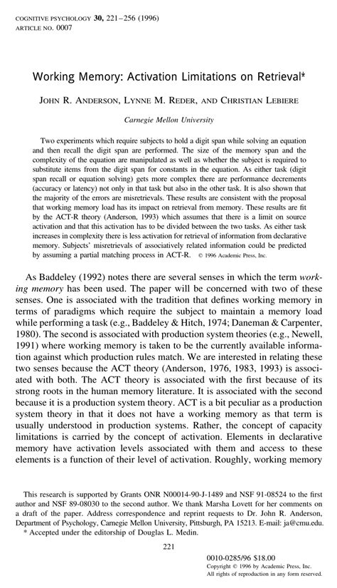 Pdf Working Memory Activation Limitations On Retrieval