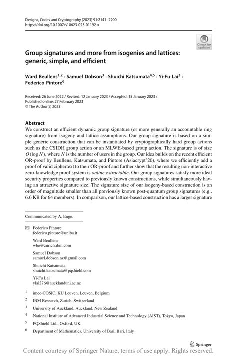 Pdf Group Signatures And More From Isogenies And Lattices Generic