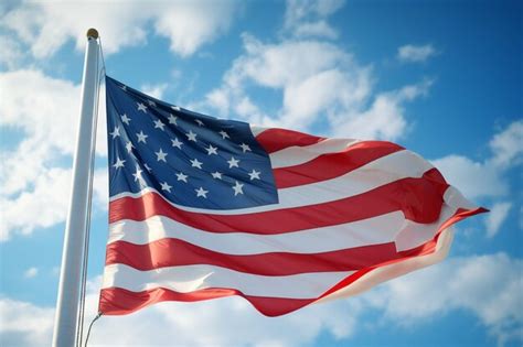 Premium Photo American Flag Flying High Against A Vibrant Blue Generative Ai