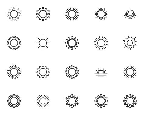 태양 아이콘 여름 더운 날씨의 세트 프리미엄 벡터