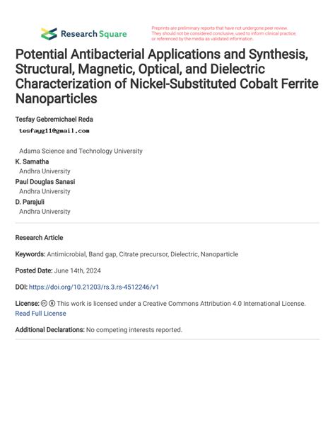 Pdf Potential Antibacterial Applications And Synthesis Structural Magnetic Optical And
