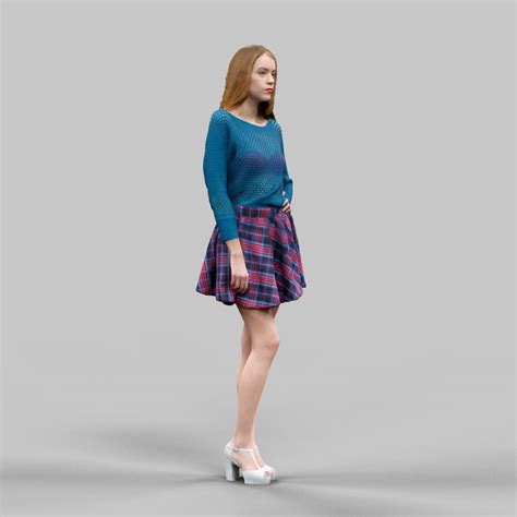 Sexy Girl With Long Legs Skirt White Heels And Knit Transparant Pull